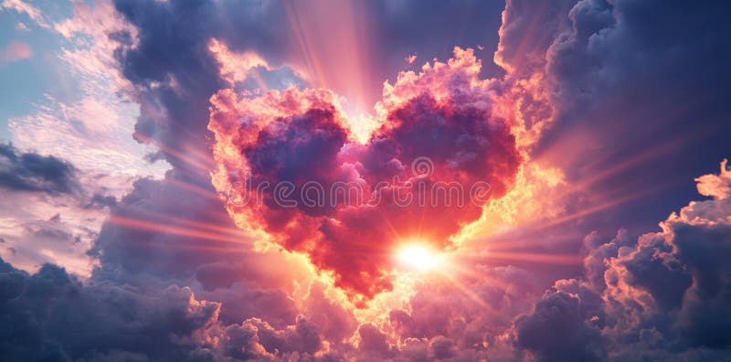 Heart-Shaped Cloud Formation in the Celestial Sky at Sunrise Over a Sea of Clouds Stock Photo ...