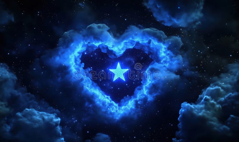 Heart-shaped Cloud Formation with Glowing Star in Night Sky Stock Image ...
