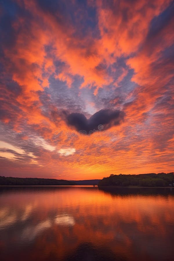 Heart-shaped Cloud Formation in a Sunset Sky Stock Illustration ...