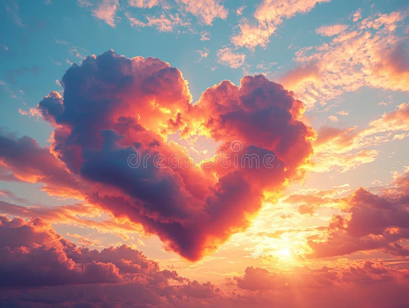 Heart-shaped Cloud Forming in a Bright Blue Sky with Sunlight Streaming ...