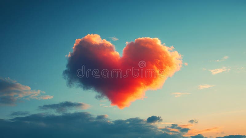A Heart Shaped Cloud Glows at Sunset Stock Illustration - Illustration ...
