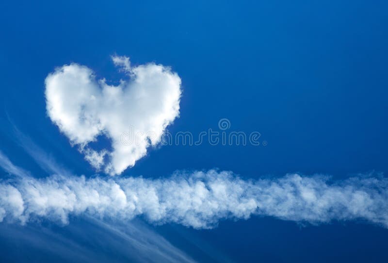 Heart Shaped Cloud Isolated on Blue Sky Background. Stock Image - Image ...