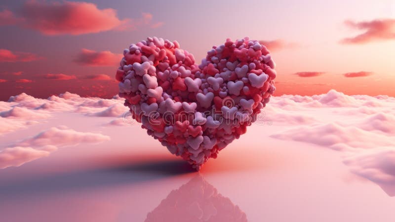 A Heart Shaped Cloud with Many Hearts Floating in the Sky, AI Stock ...