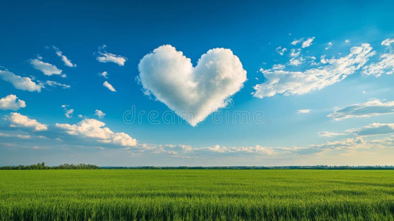 Heart Shaped Cloud Over Lush Green Field Stock Illustration ...