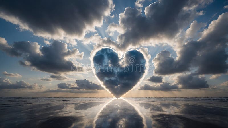 Heart-shaped Cloud with Sun Rays Reflecting Over Ocean Water in ...