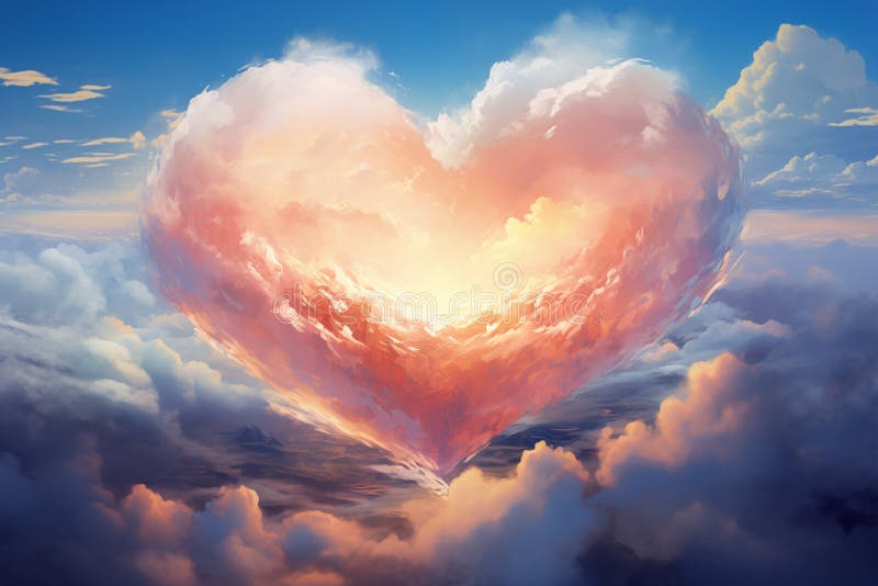 Heart-Shaped Cloud at Sunset Painting Stock Image - Image of serene ...