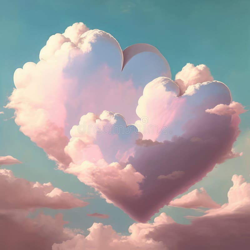 Heart Shaped Clouds in Blue Sky, Created Using Generative Ai Technology ...