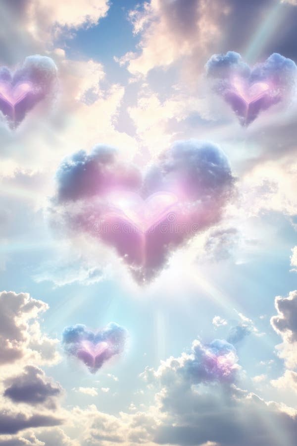 Heart-Shaped Clouds in Blue Sky: Sunset Magic and Dreamlike Atmosphere ...