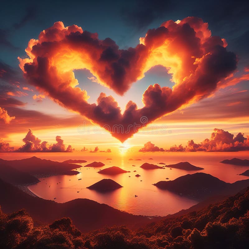 Heart-shaped Clouds at Sunset. Generative AI Stock Photo - Image of ...