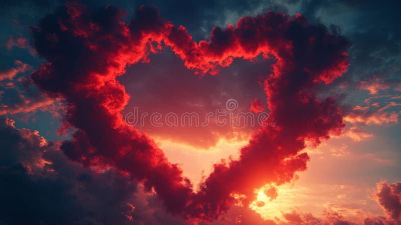 Heart Shaped Clouds at Sunset Sky Romance Stock Illustration ...