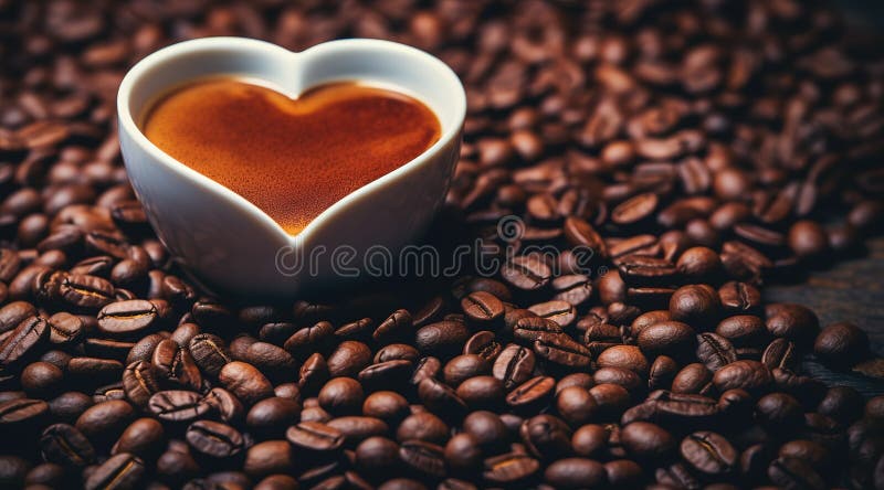 Heart-Shaped Coffee Cup on a Bed of Coffee Beans: a Symbol of Love for ...