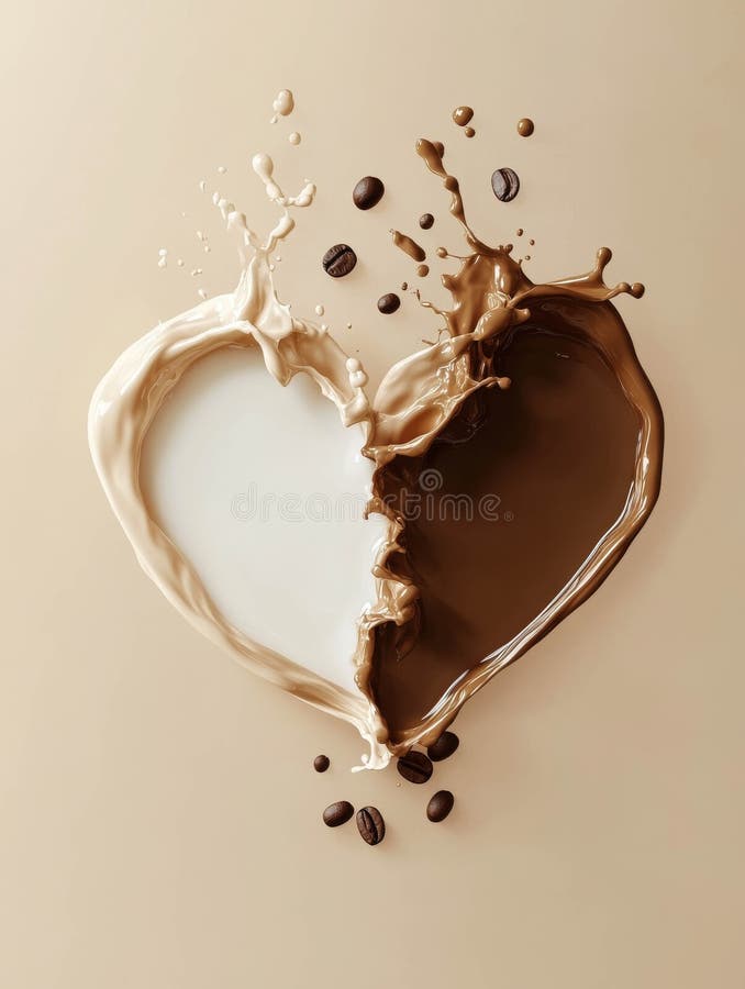 A Heart-shaped Coffee Splash, Half with Milk and the Other Half Filled ...