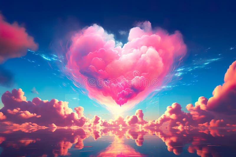 Heart Shaped Colourful Cloud in Blue Sky, Creative Design Pattern ...