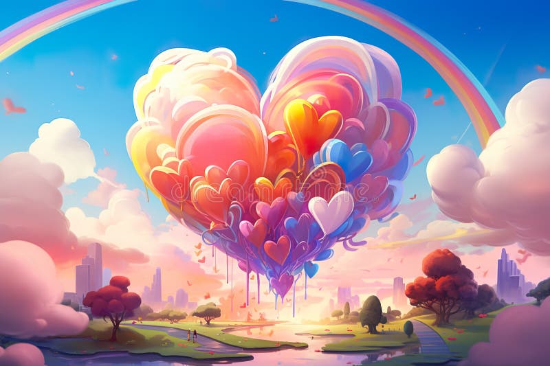 Heart Shaped Colourful Cloud in Blue Sky, Creative Design Pattern ...