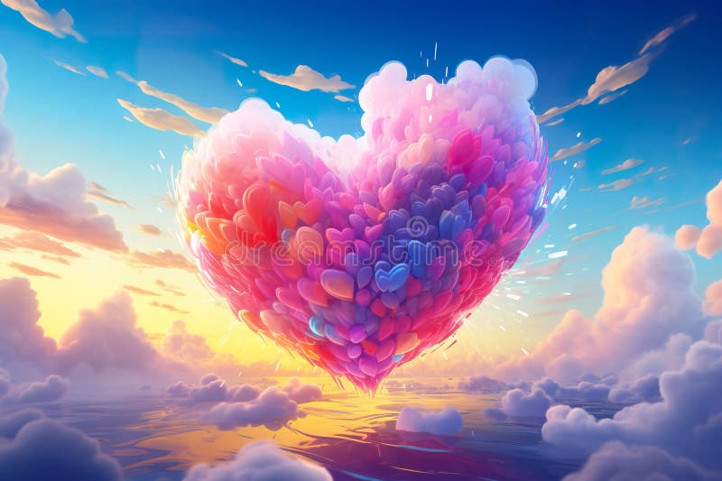 Heart Shaped Colourful Cloud in Blue Sky, Creative Design Pattern ...