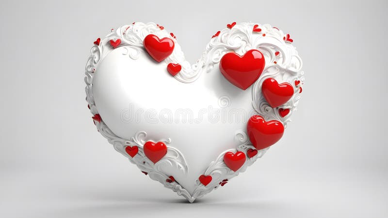 Heart Shaped Composition with Red and White Elements, Romantic 3D Heart ...