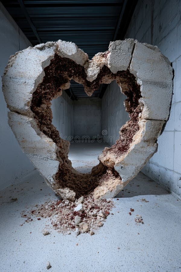 Heart-shaped Concrete Ruin in Industrial Setting with Cracks and Debris ...