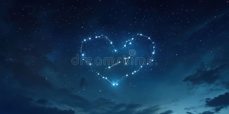 Heart-shaped Constellation in Starry Night Sky with Twinkling Stars and ...