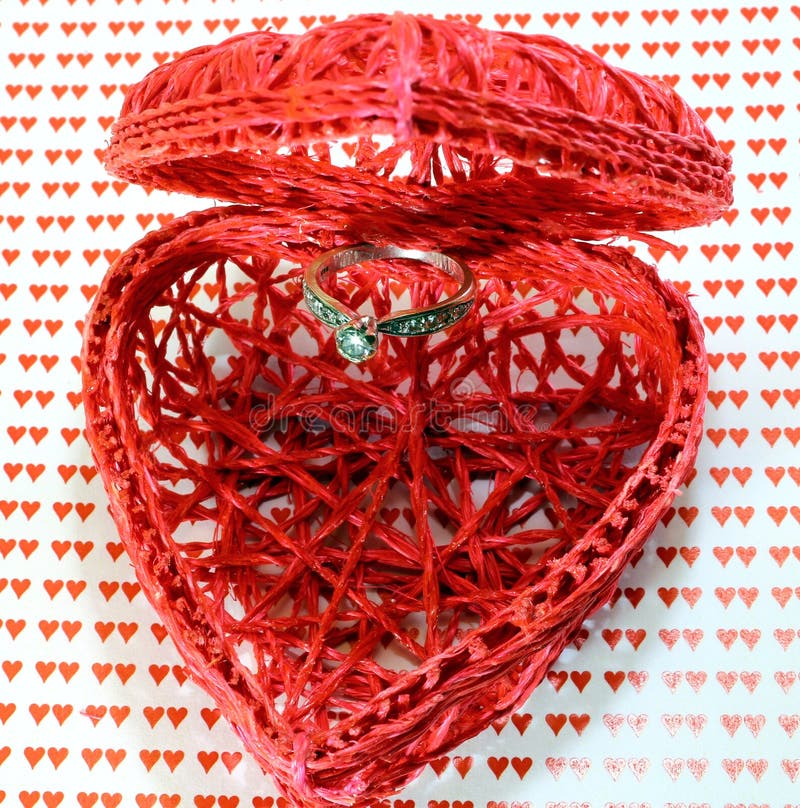 Heart-shaped Container and an Engagement Ring Stock Image - Image of ...