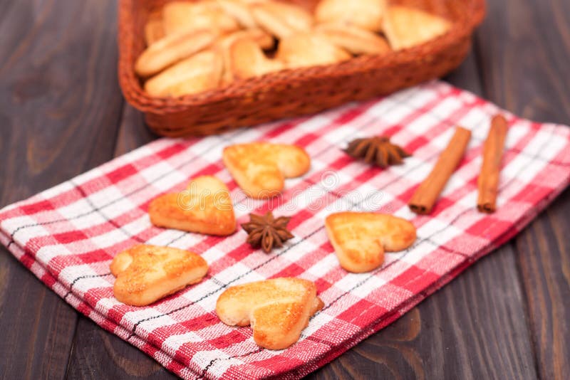 Heart Shaped Cookie on Wooden Table Stock Photo - Image of happy, heart ...
