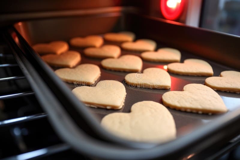 Heart-shaped Cookies Baking in the Oven Stock Illustration ...