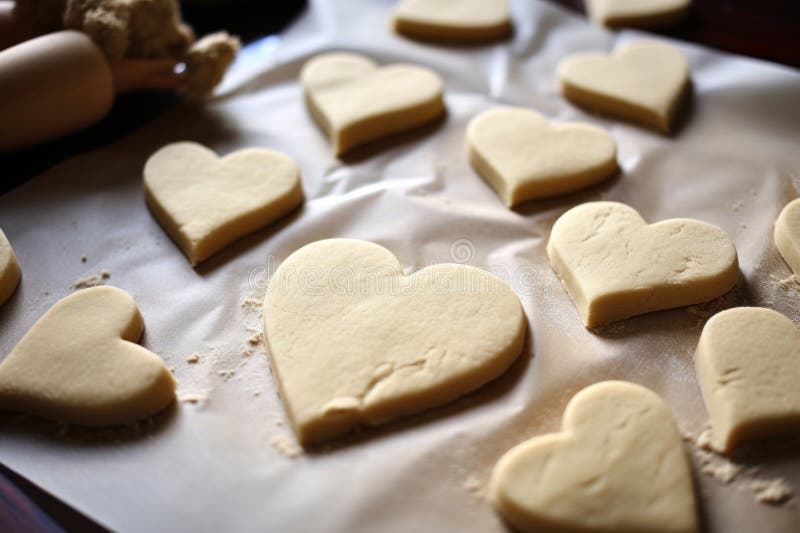 Heart Shaped Cookies on Baking Parchment Paper Stock Illustration ...