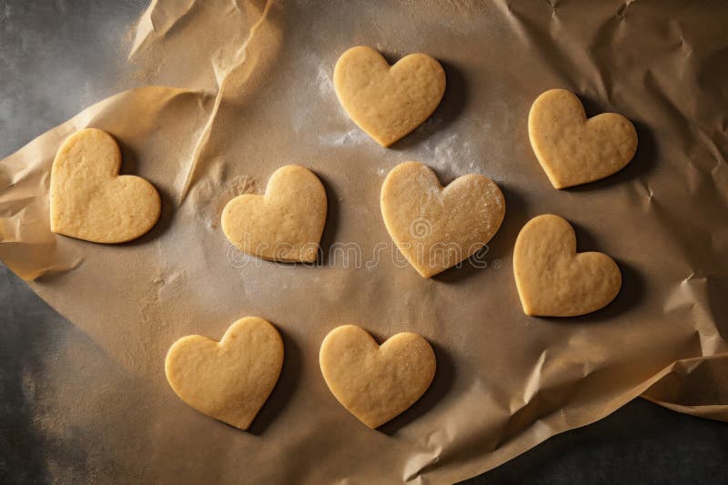 Heart Shaped Cookies on Baking Parchment Paper Stock Illustration ...
