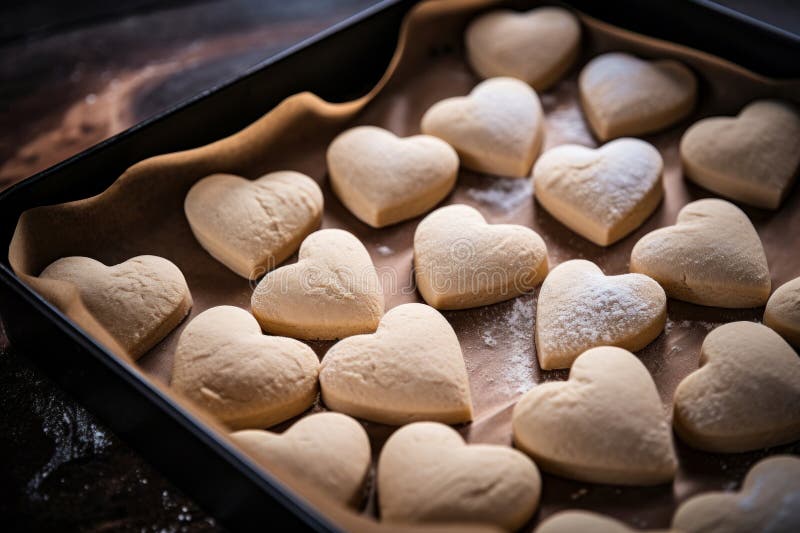 Heart Shaped Cookies on Baking Tray Stock Illustration - Illustration ...