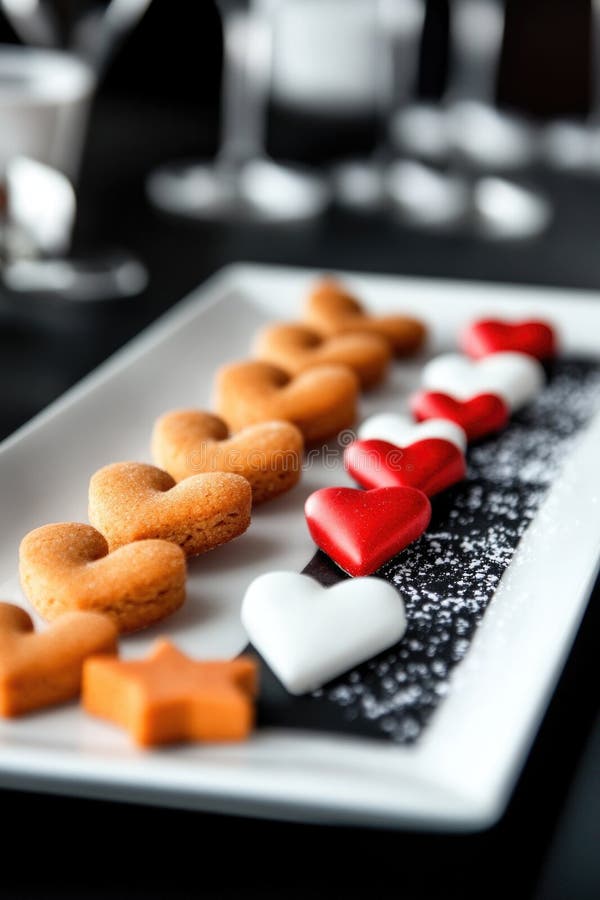 Heart-shaped Cookies and Chocolates on Elegant White Platter with ...