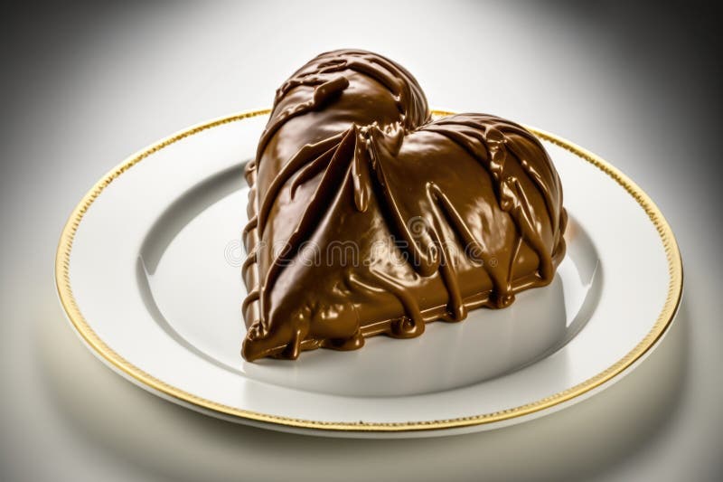 Heart-shaped Croissant with Chocolate or Almond Paste on a White Plate ...