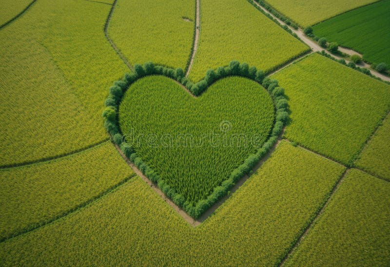 Heart-shaped Crop Pattern in Lush Green Fields during Daylight Stock ...