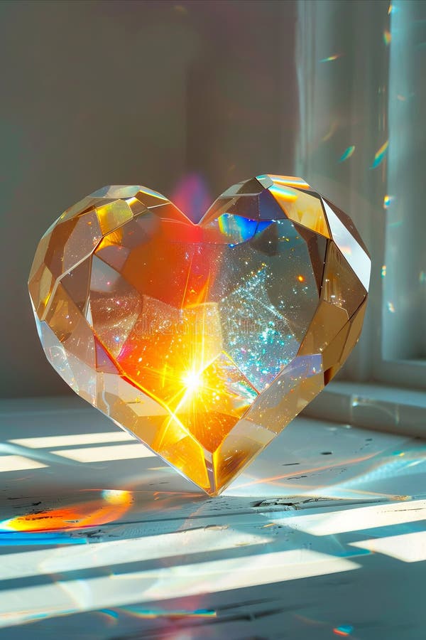 A Heart Shaped Crystal with a Bright Light Shining through it Stock ...