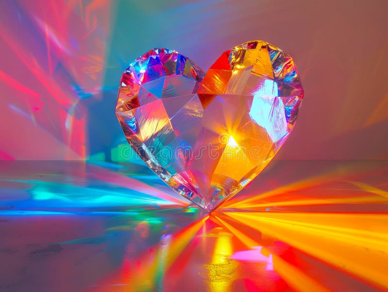 A Heart Shaped Crystal with Colorful Light Shining through it Stock ...
