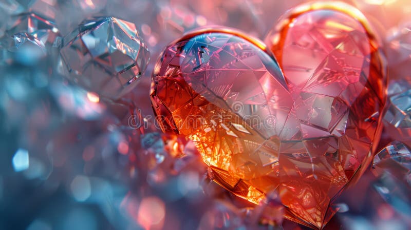A Heart-shaped Crystal, Glowing Red and Orange, Surrounded by Sparkling ...