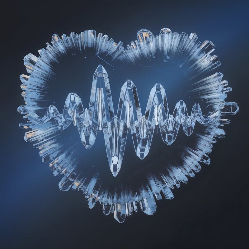 Heart Shaped Crystal with Jagged Waveform Pattern and Shimmering Facets ...
