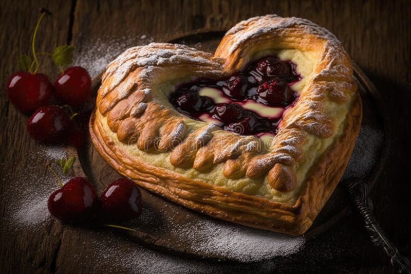 Heart-shaped Danish Pastry with a Cherry Filling Stock Illustration ...
