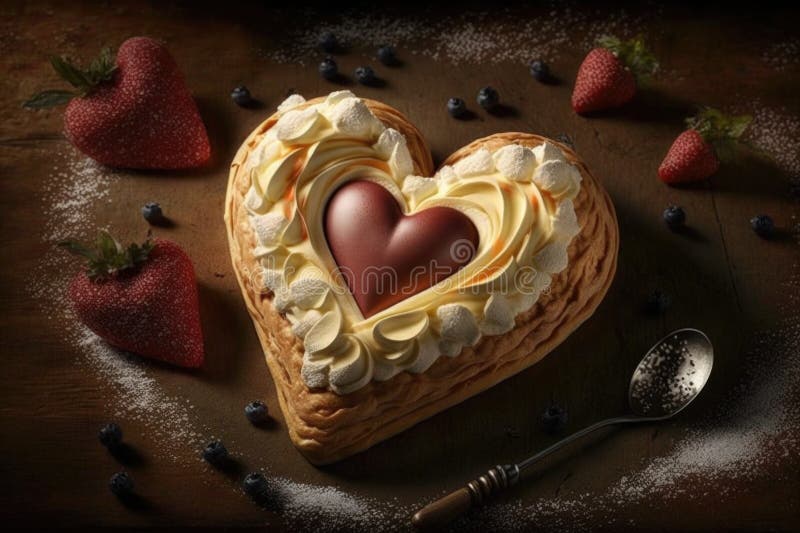 Heart-shaped Danish Pastry with Fruit Filling, Surrounded by a Ring of ...