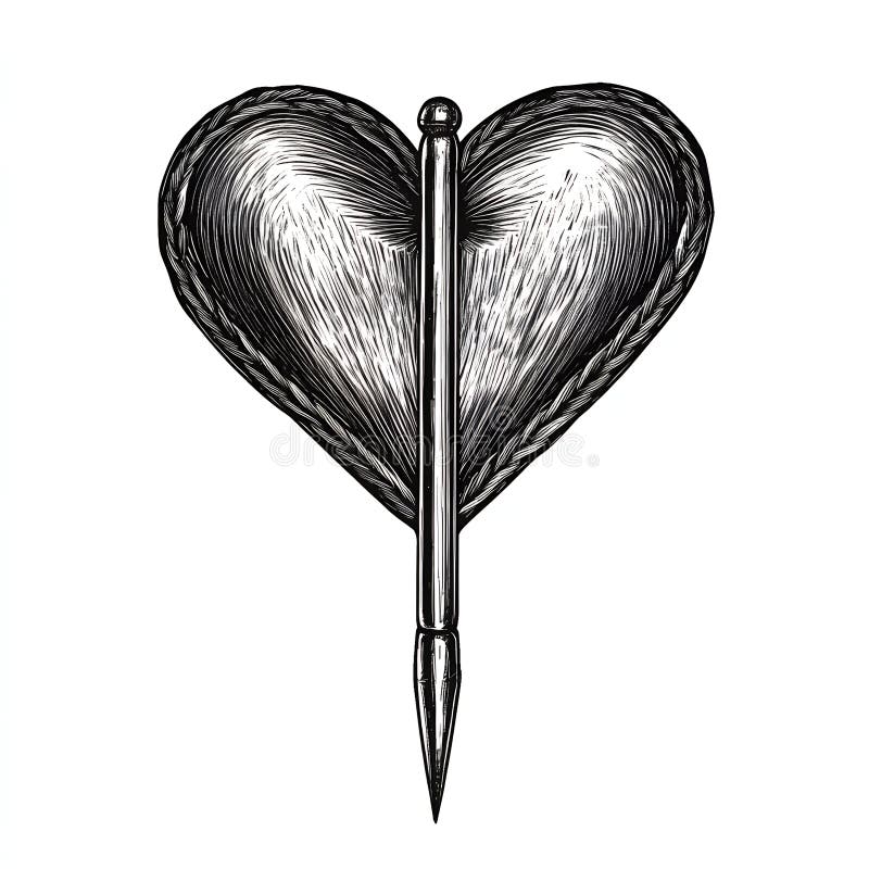 Heart Shaped Dart Pen Ink Drawing Illustration Design Graphic Stock ...