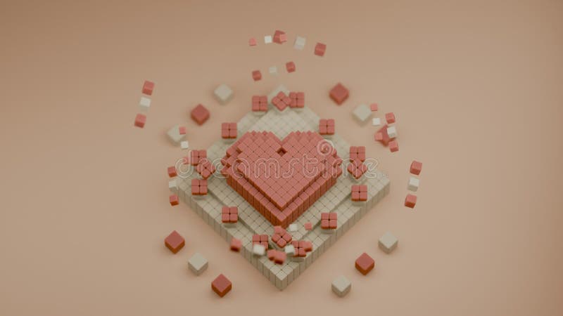 Horizontal Heart Shaped Data Block Made with Cubes. 3d Pixel in Voxels ...