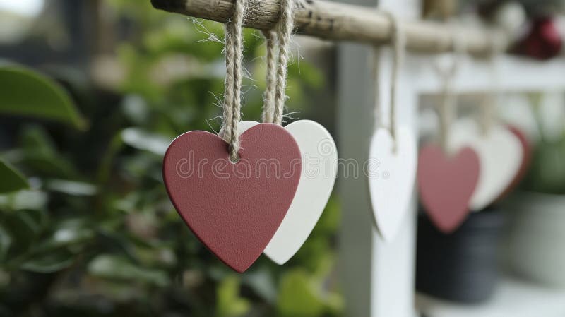 Heart Shaped Decorations Hanging on Wooden Display Stock Illustration ...