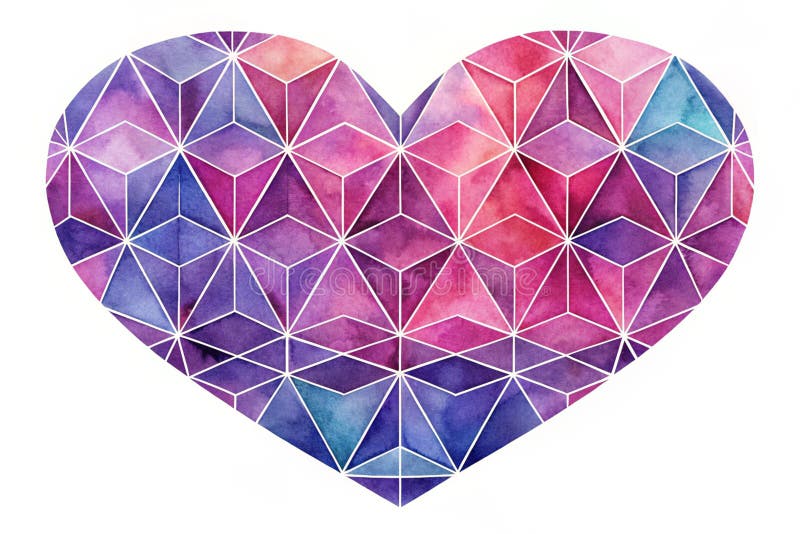 Geometric Heart Pattern with Watercolor Texture in Pink and Purple ...