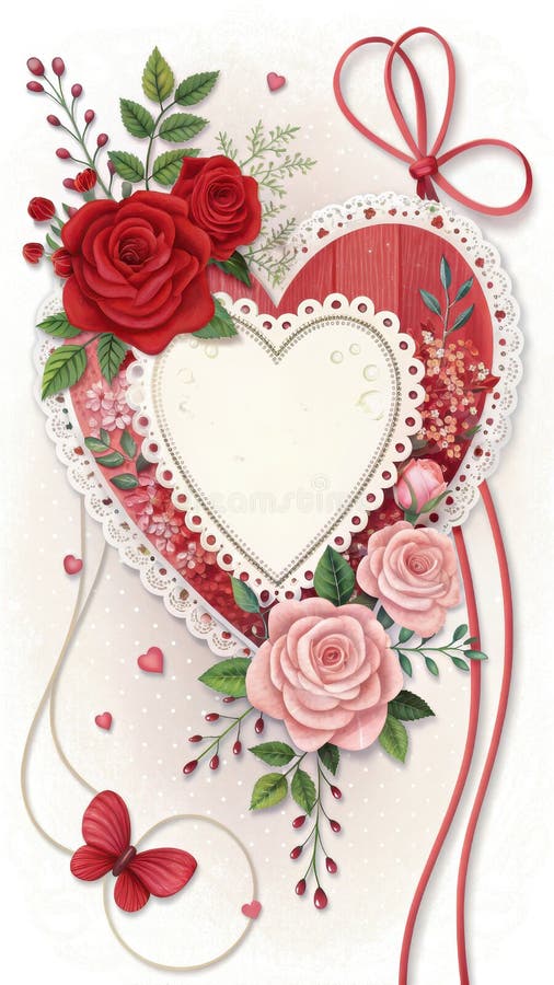 Heart Shaped Design with Roses, Lace, and Decorative Elements for Love ...