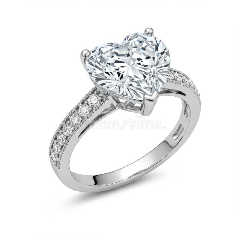 Heart Shaped Diamond Engagement Ring with Pave Setting Stock ...