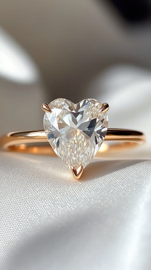 Heart Shaped Diamond Engagement Ring with Rose Gold Band Stock ...