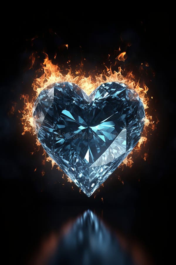 Heart Shaped Diamond on Fire Stock Illustration - Illustration of color ...