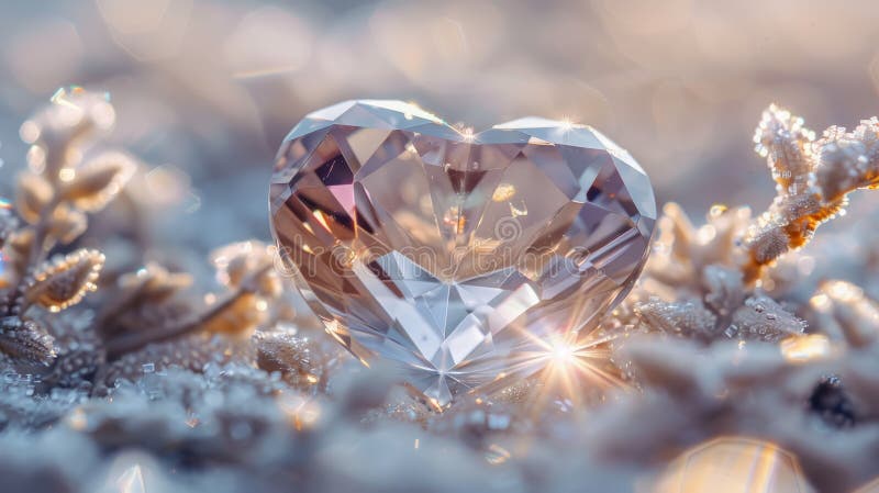 Heart-shaped Diamond on Frosty Branches, Sparkling in Light Stock Image ...