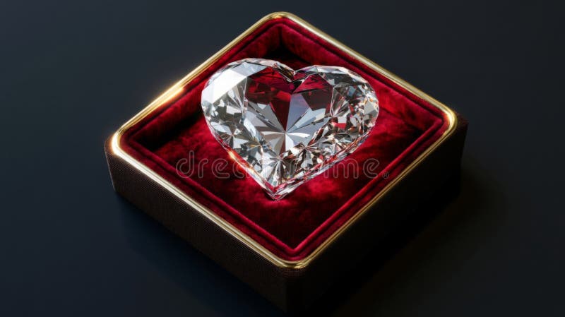 Heart Shaped Diamond in Red Velvet Box Stock Illustration ...