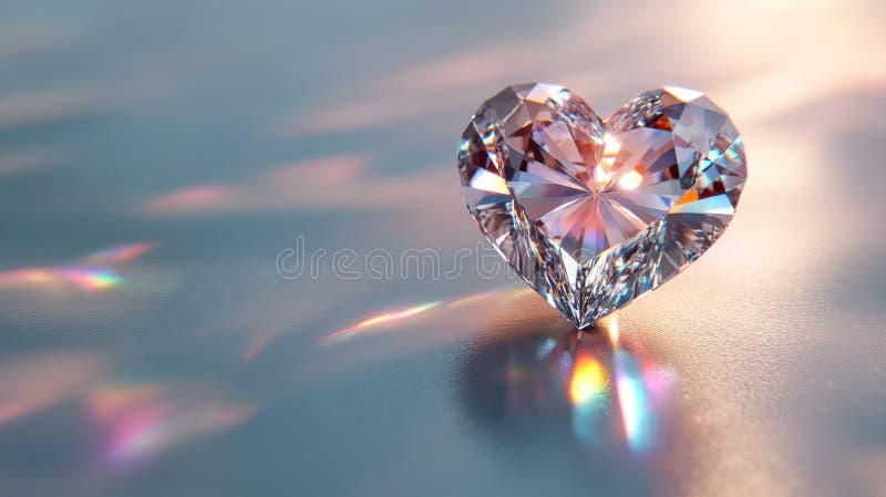 Heart-shaped Diamond on Reflective Surface with Prismatic Light Effects ...