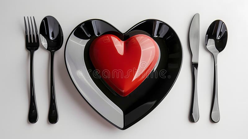 Heart Shaped Dinnerware with Black and White Plates Stock Image - Image ...