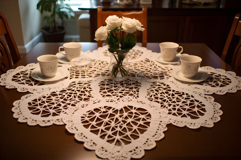Heart-shaped Doilies on a Dining Table. AI Generated Stock Illustration ...